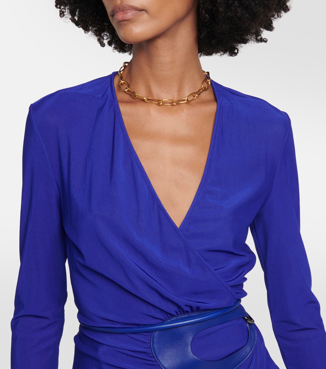 Leather Trimmed Wrap Dress In Blue Tom Ford Mytheresa