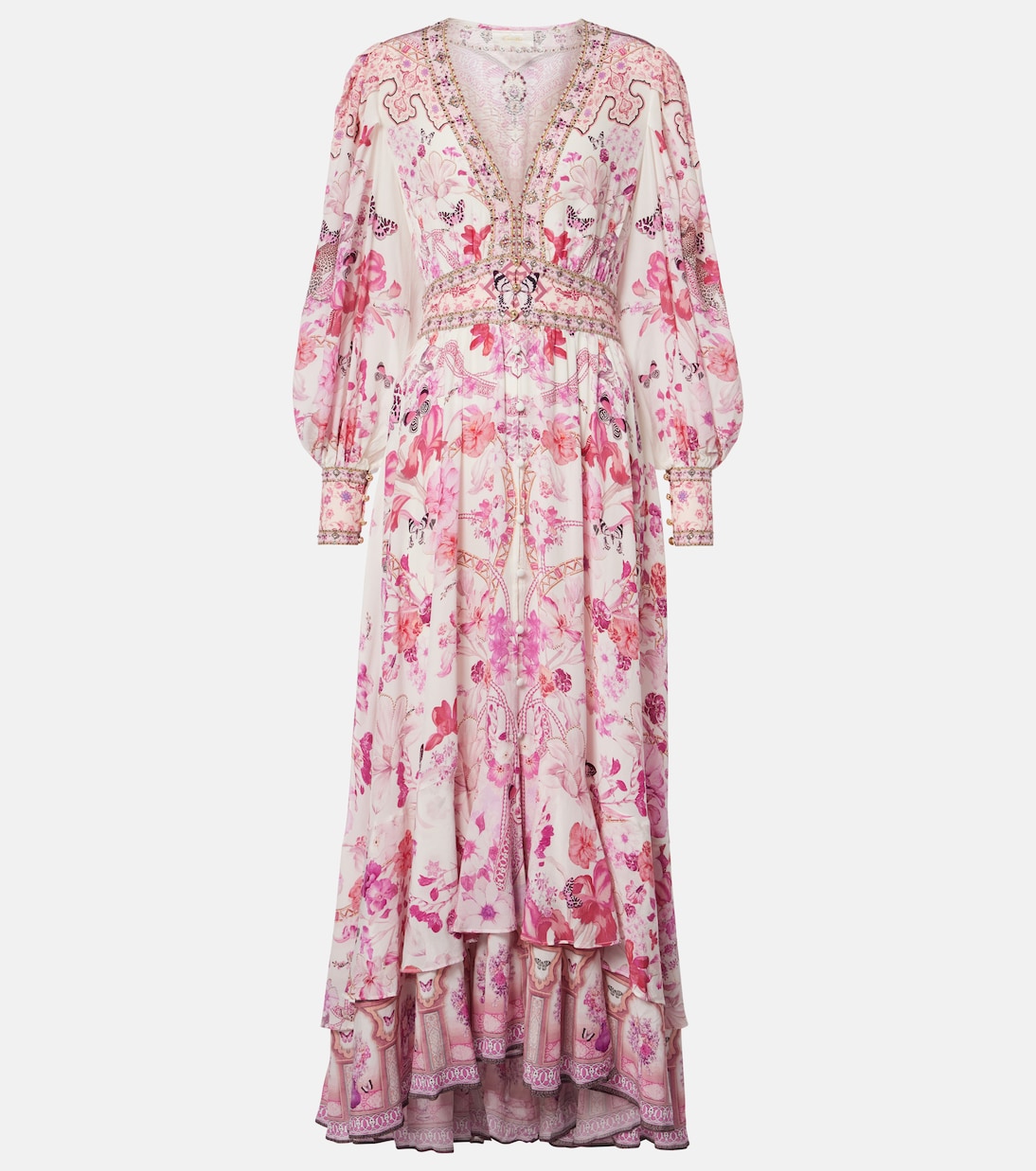 Embellished floral silk maxi dress in pink - Camilla | Mytheresa