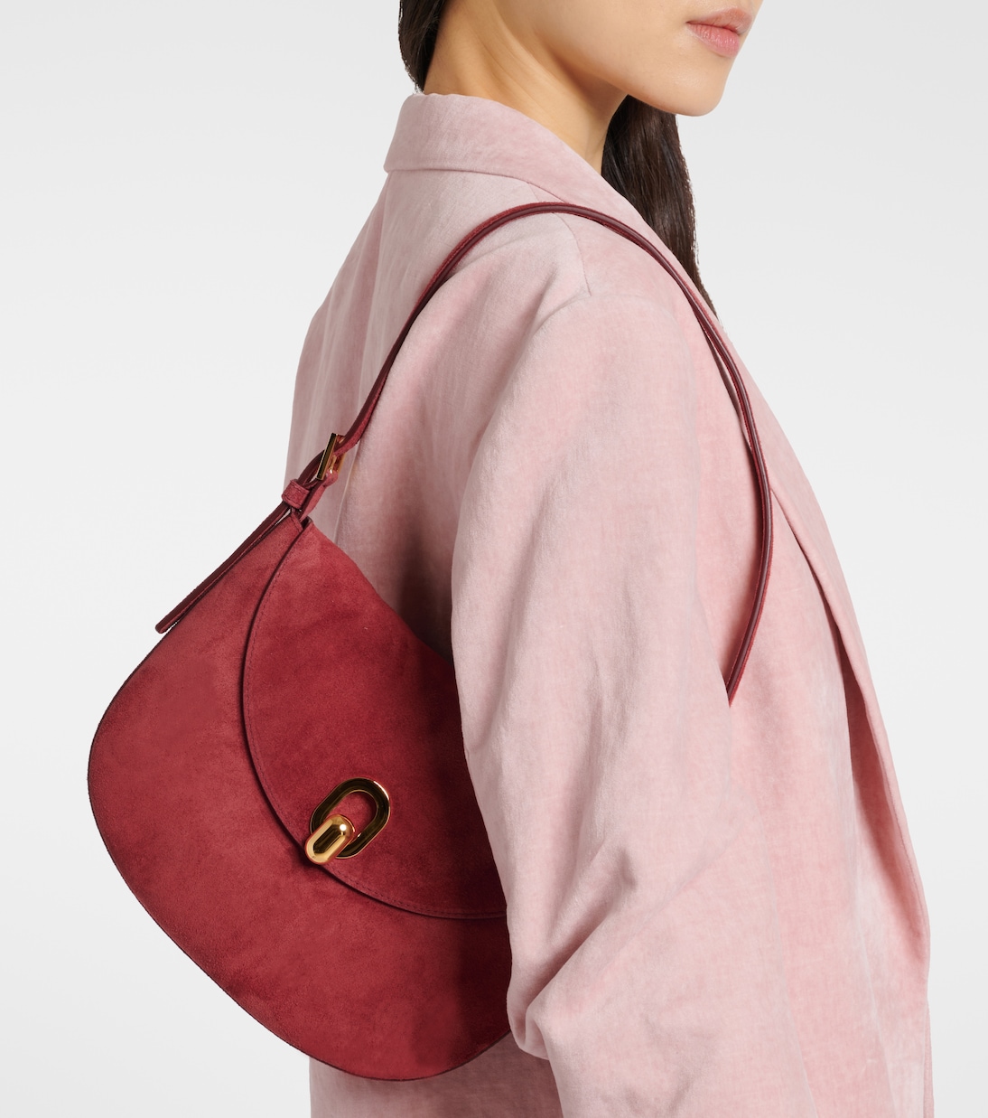 Tondo Small suede shoulder bag in red - Savette | Mytheresa