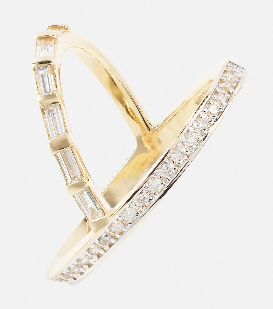 14kt Y-bar gold ring with diamonds in gold - Mateo | Mytheresa