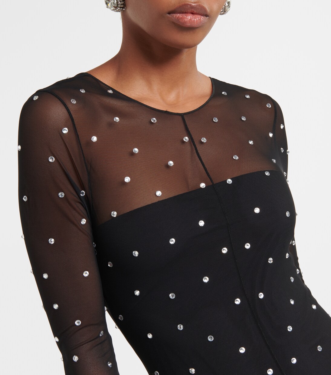 Gem embellished mesh jumpsuit in black - Oseree | Mytheresa