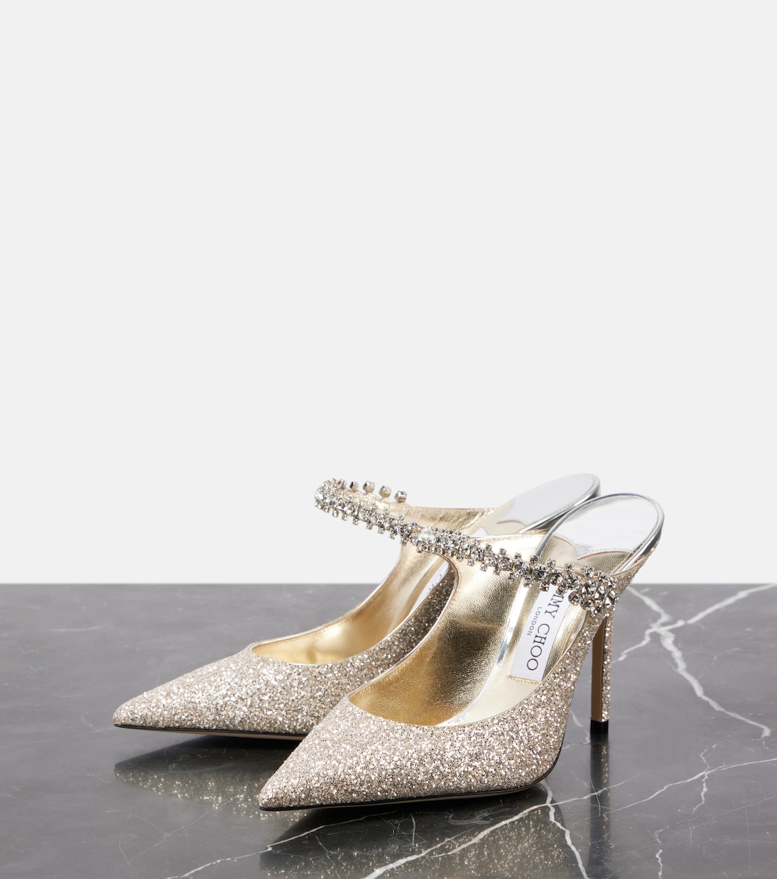 Bing 100 embellished glitter mules in beige - Jimmy Choo | Mytheresa