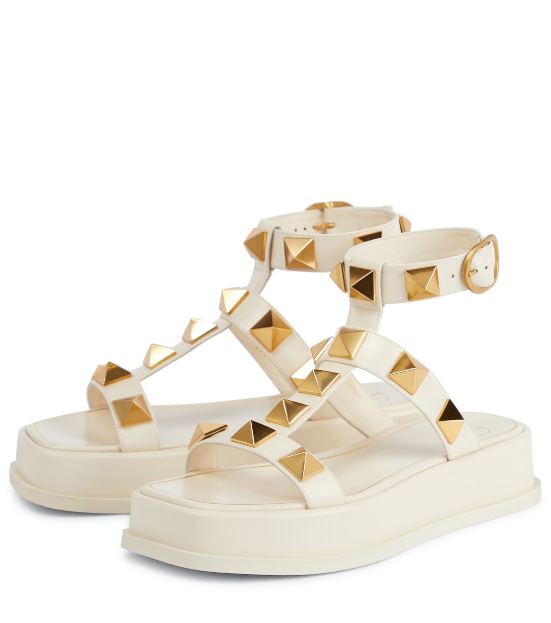 Roman Stud leather platform sandals in white - Valentino Garavani ...