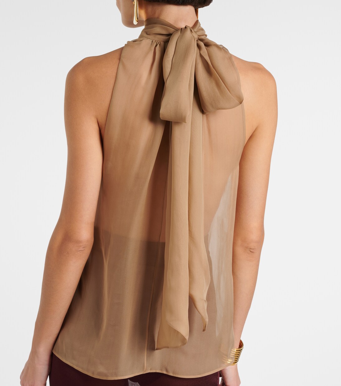 Gathered silk muslin top in beige - Saint Laurent | Mytheresa