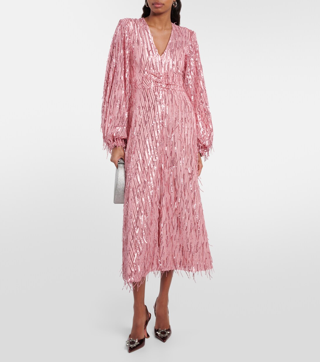 Sequined midi dress in pink - Rotate | Mytheresa