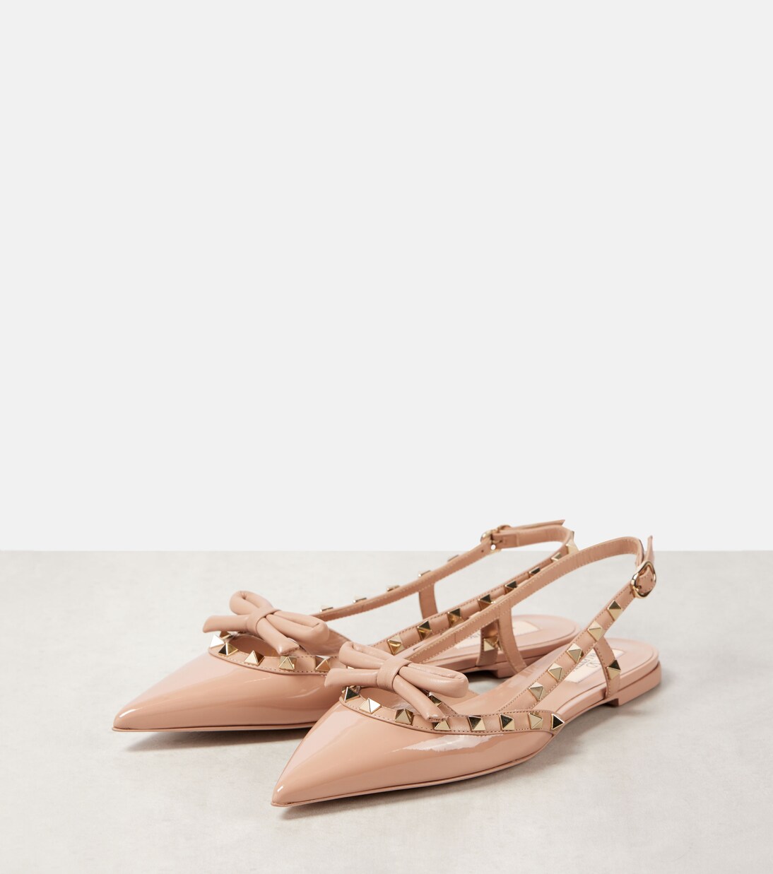 Rockstud Bow patent leather slingback flats in pink - Valentino ...