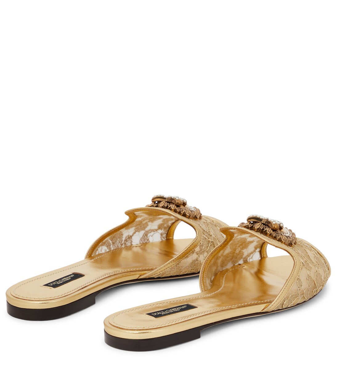 Bianca embellished lace slides in gold - Dolce Gabbana | Mytheresa
