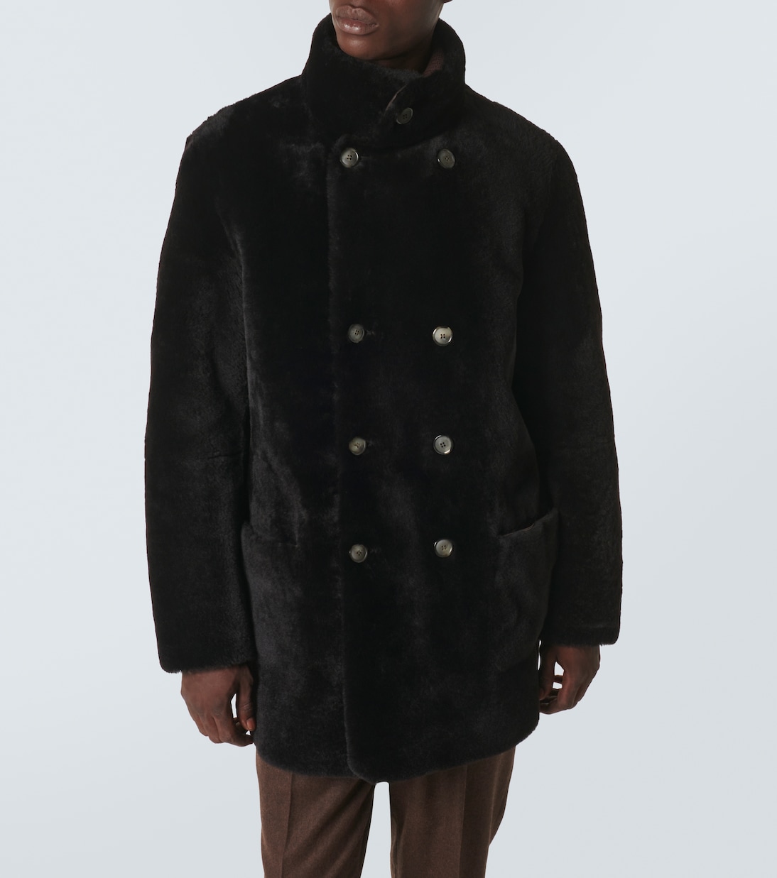 Reversible shearling and leather coat in brown - Giorgio Armani | Mytheresa