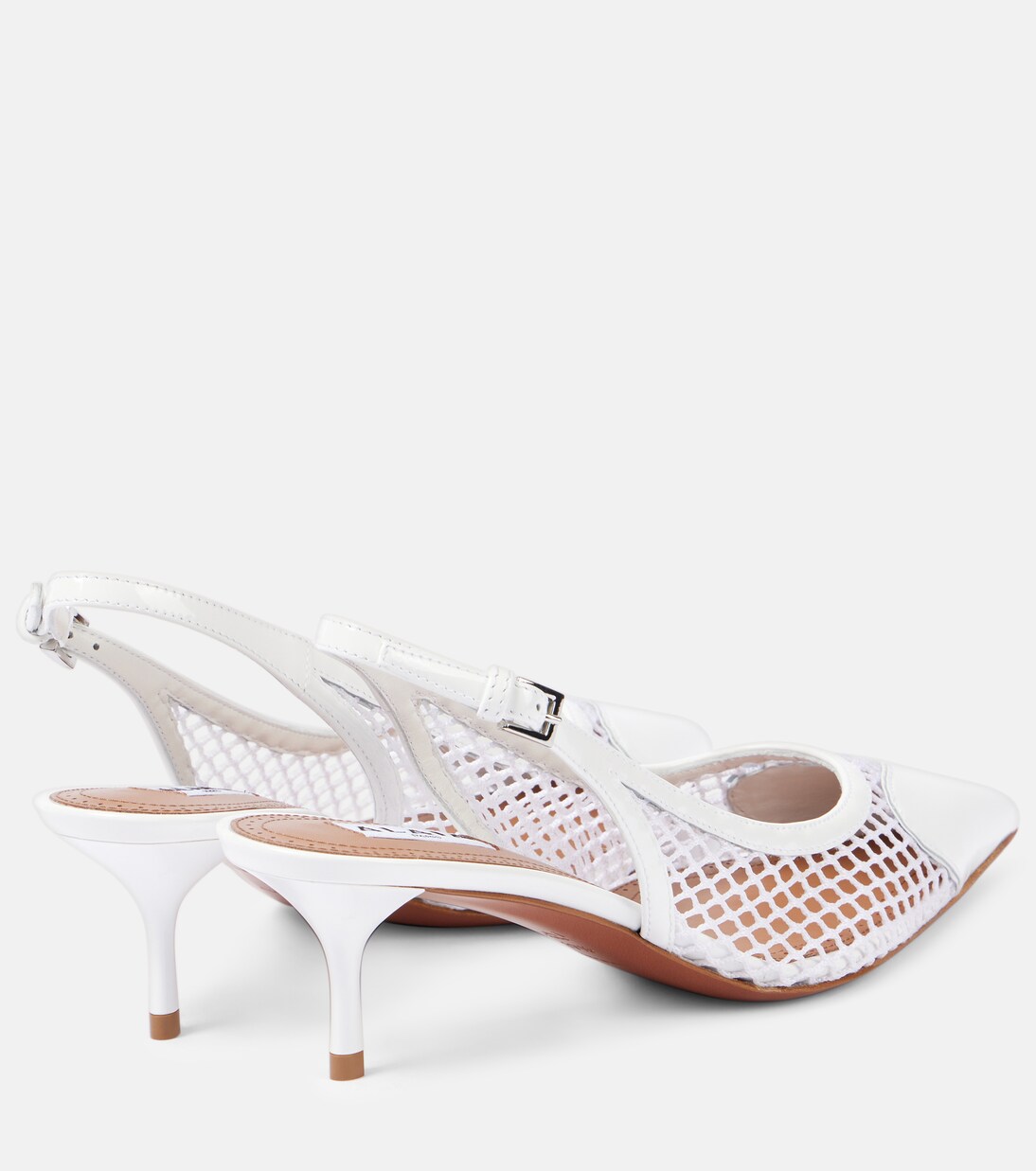 Le Cœur patent leather and fishnet slingback pumps in white - Alaia ...
