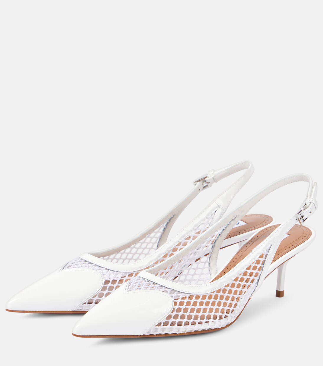 Le Cœur patent leather and fishnet slingback pumps in white - Alaia ...