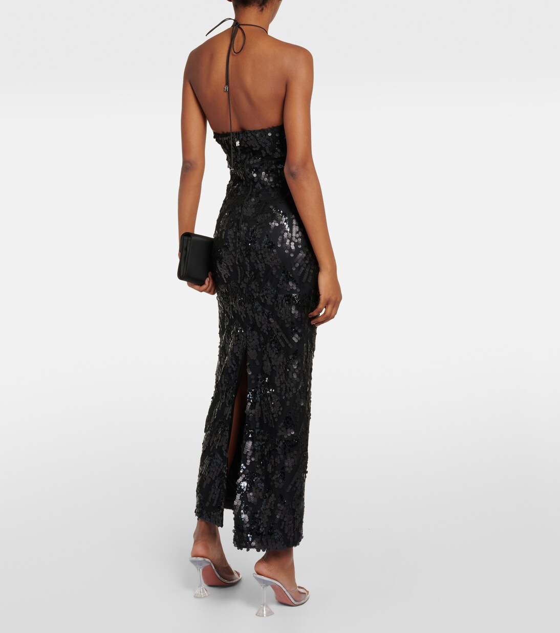 Sequined halterneck midi dress in black - Rotate | Mytheresa