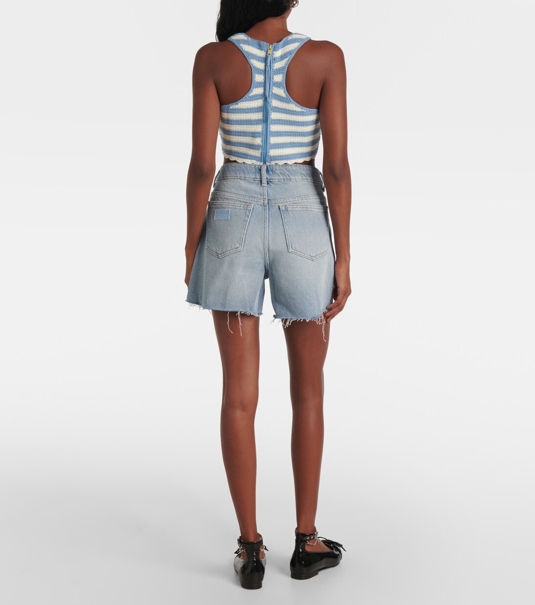 High-rise denim shorts in blue - Ganni | Mytheresa