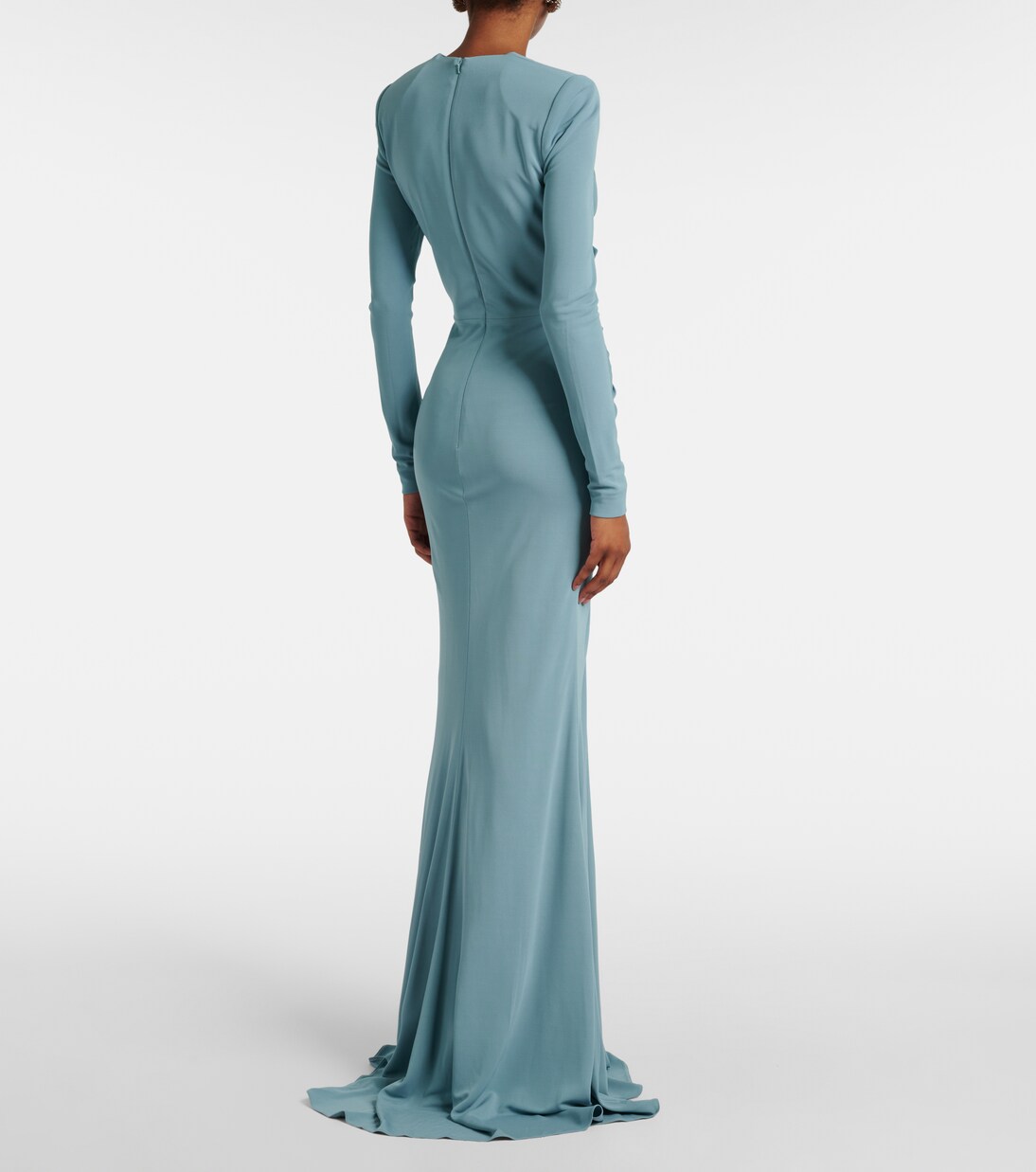 Bow-detail ruched jersey gown in blue - Elie Saab | Mytheresa
