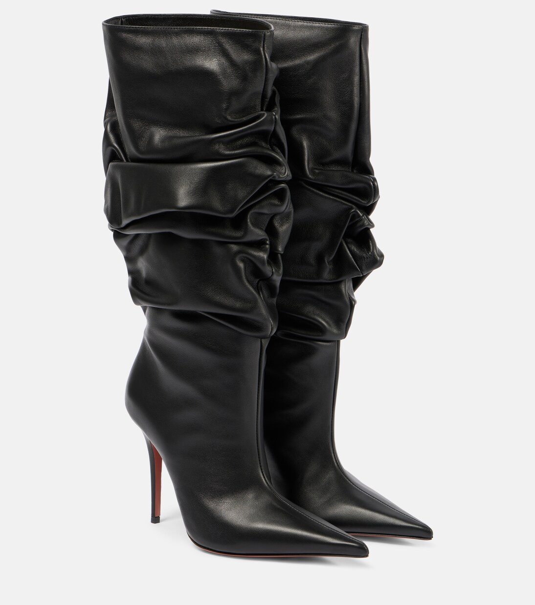 Anok 105 leather over-the-knee boots in black - Amina Muaddi | Mytheresa