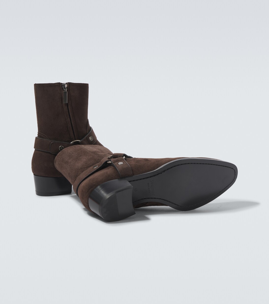 Wyatt Harness suede ankle boots in brown - Saint Laurent | Mytheresa