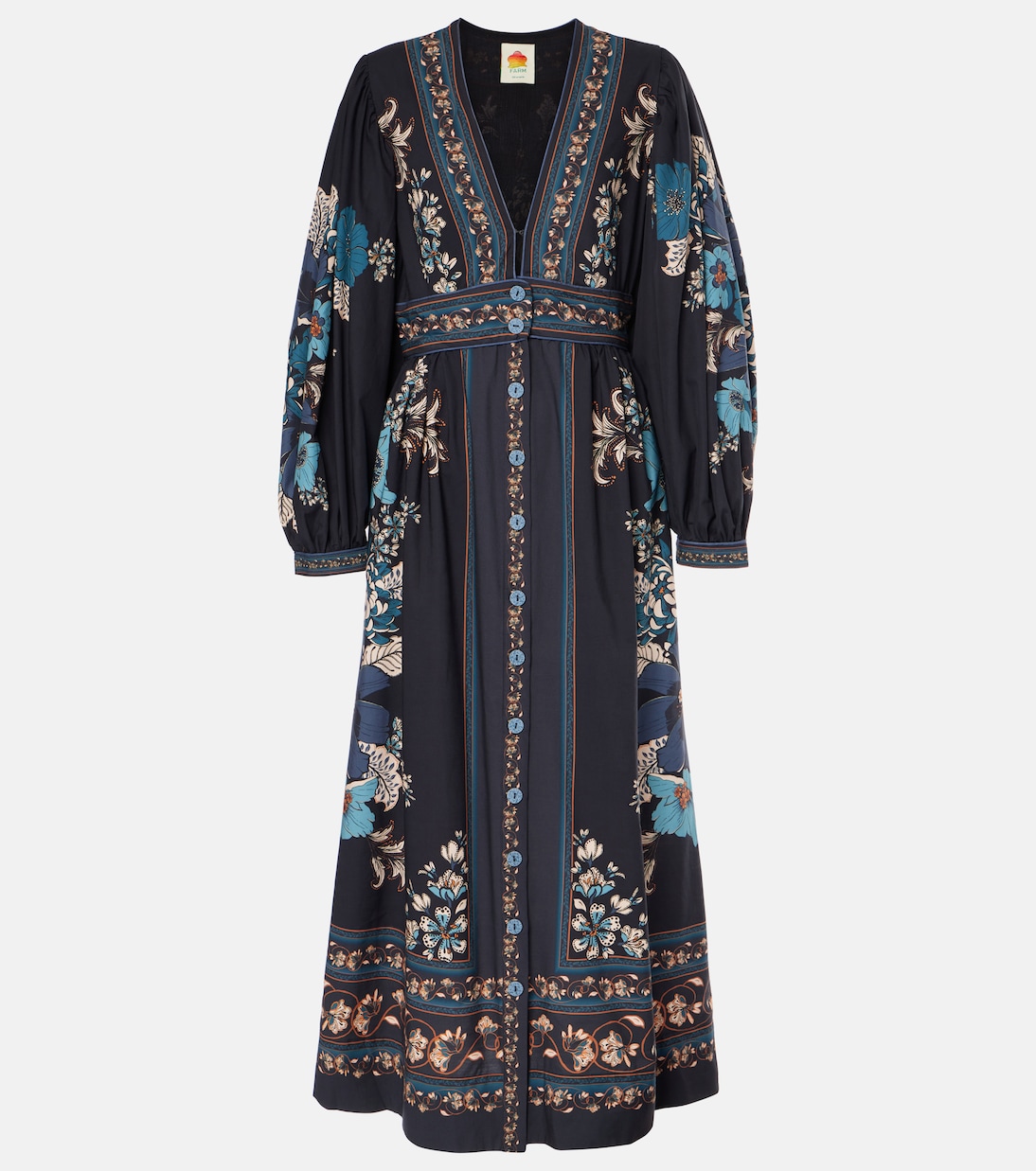 Blossom Tapestry cotton midi dress in black - Farm Rio | Mytheresa