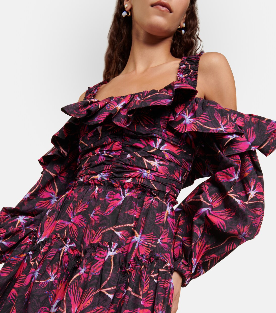 Robe midi Caprice en coton à fleurs en violet – Ulla Johnson | Mytheresa