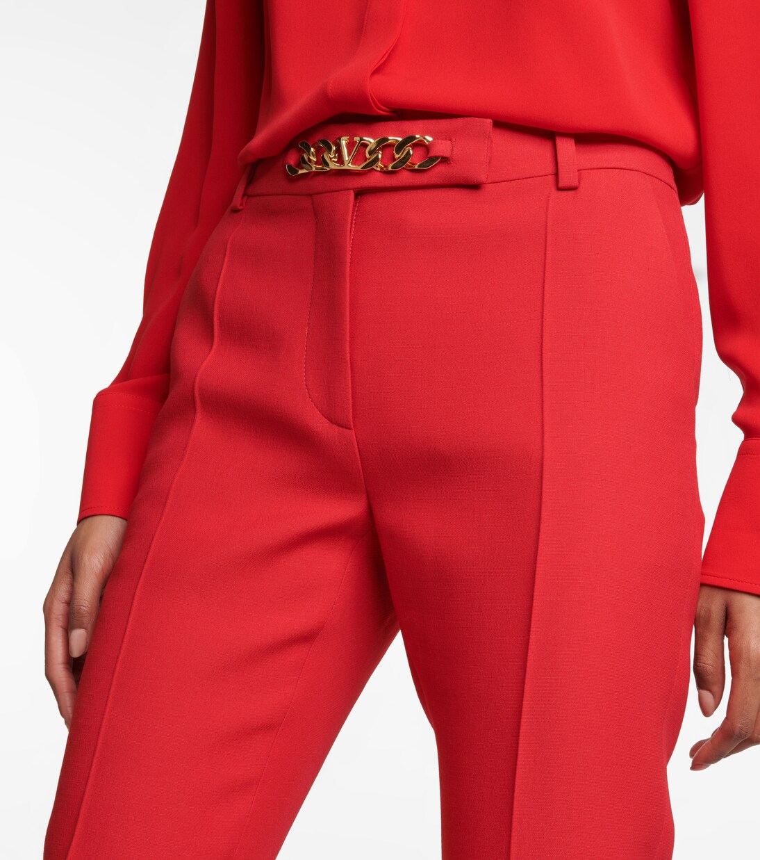 VLogo chain wool and silk pants in red - Valentino | Mytheresa