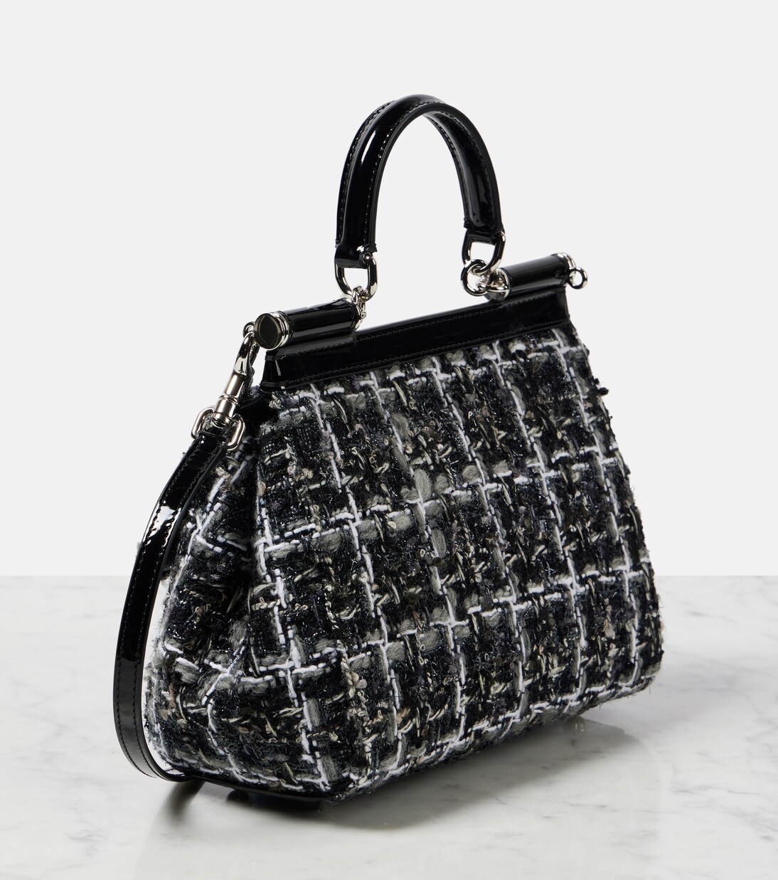 Sicily Medium bouclé tote bag in black - Dolce Gabbana | Mytheresa