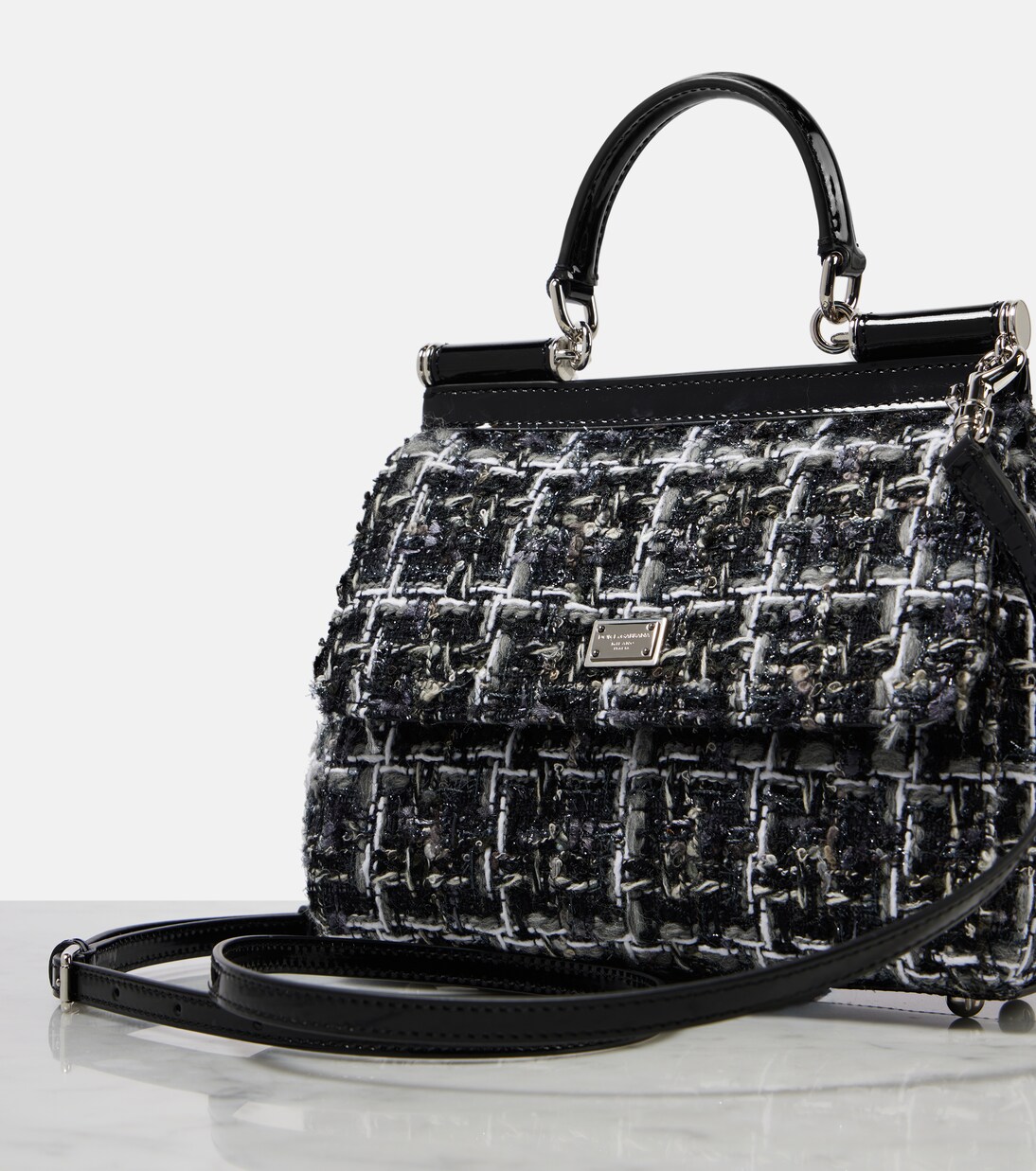 Sicily Medium bouclé tote bag in black - Dolce Gabbana | Mytheresa