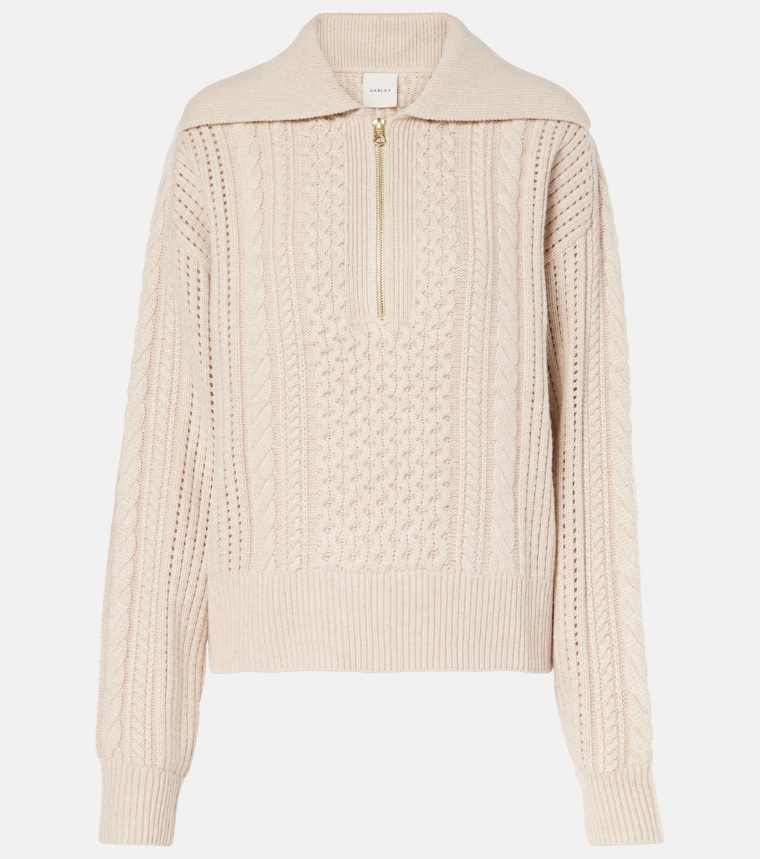 Camello cable-knit half-zip sweater in beige - Varley | Mytheresa