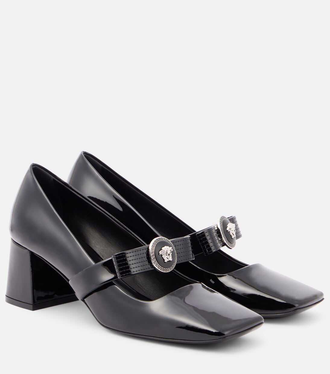 Gianni Ribbon 55 leather pumps in black - Versace | Mytheresa