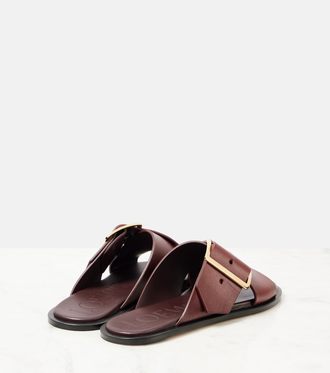 Petal Belt leather sandals in burgundy - Loewe | Mytheresa