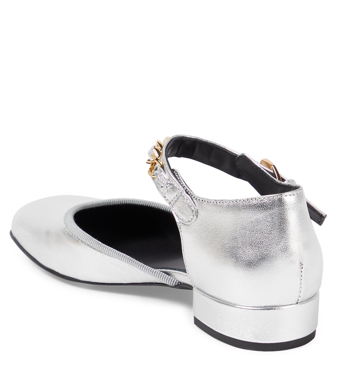 Metallic leather ballet flats in silver - Versace Kids | Mytheresa