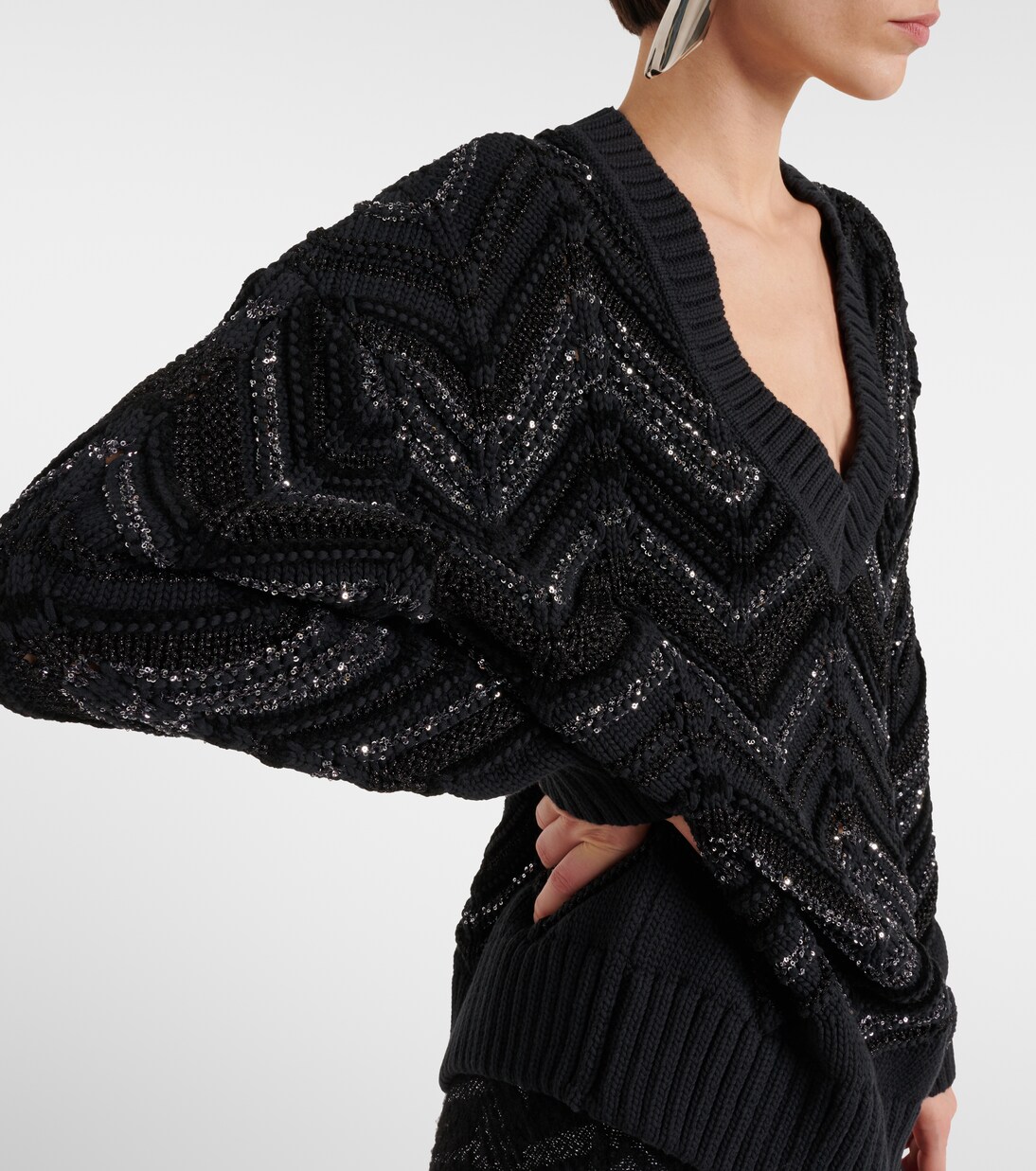 Zig Zag sequined oversized sweater in black - Missoni | Mytheresa