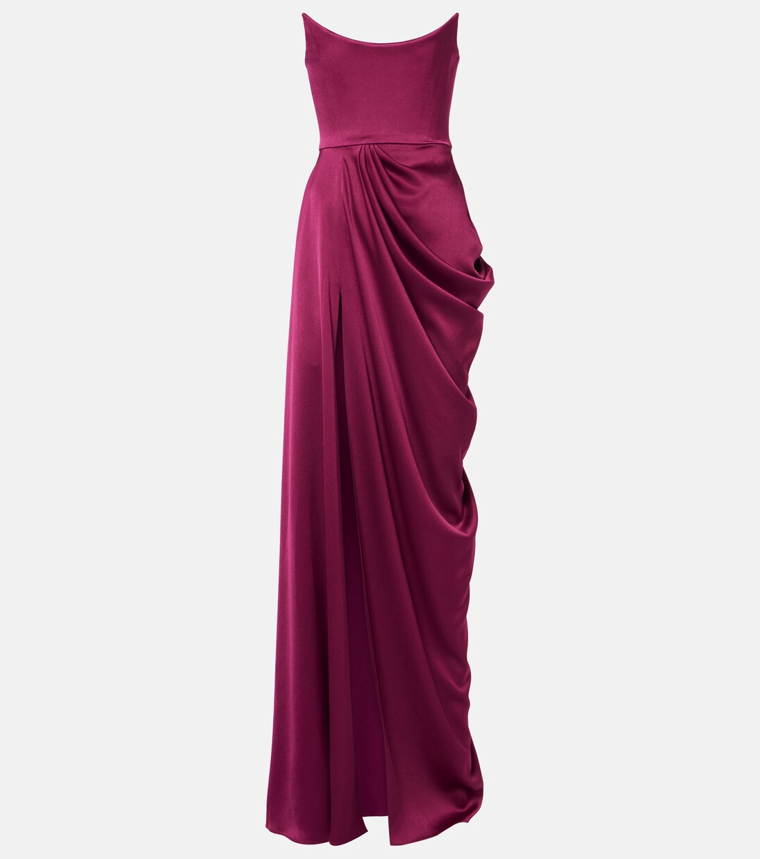 Vestido bustier de fiesta drapeado de satén crepé en rojo - Alex Perry ...