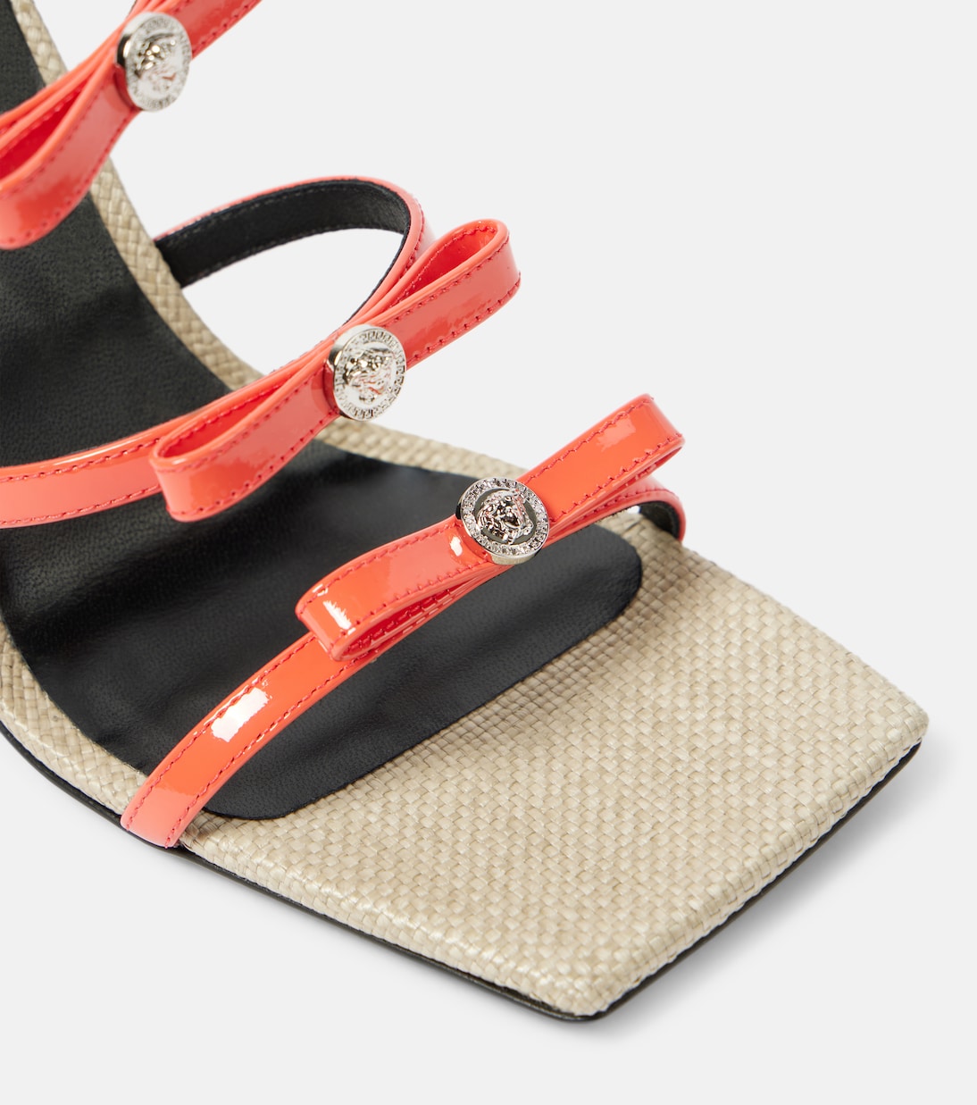 Gianni Ribbon 95 leather sandals in orange - Versace | Mytheresa