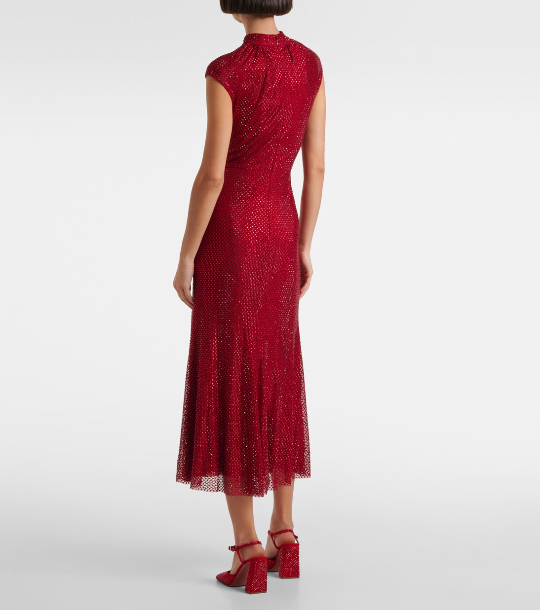 Embellished fishnet midi dress in red - Self Portrait | Mytheresa