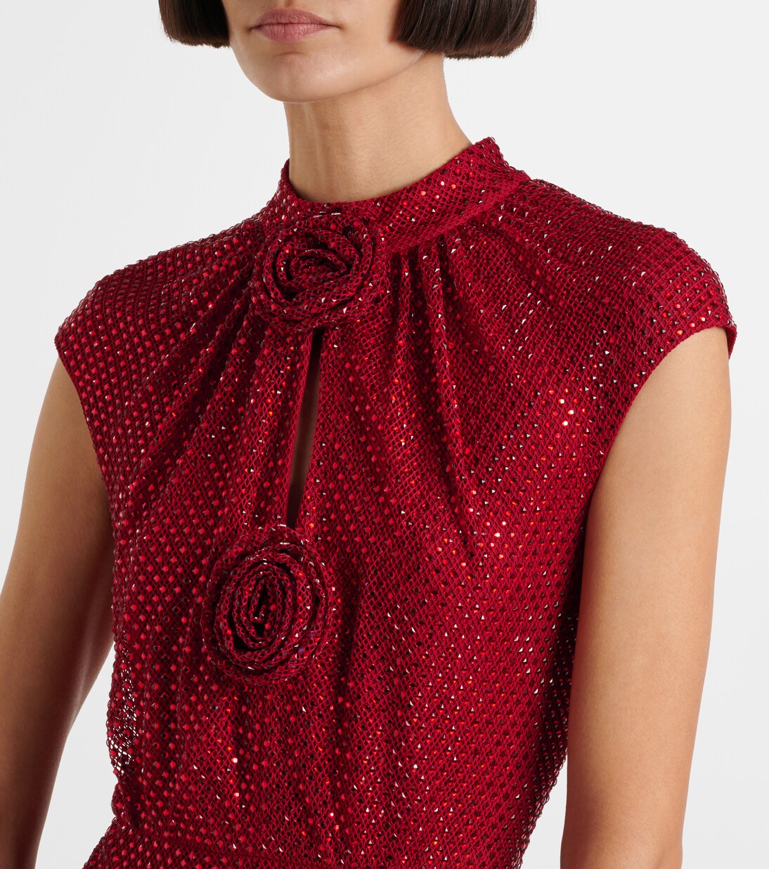 Embellished fishnet midi dress in red - Self Portrait | Mytheresa