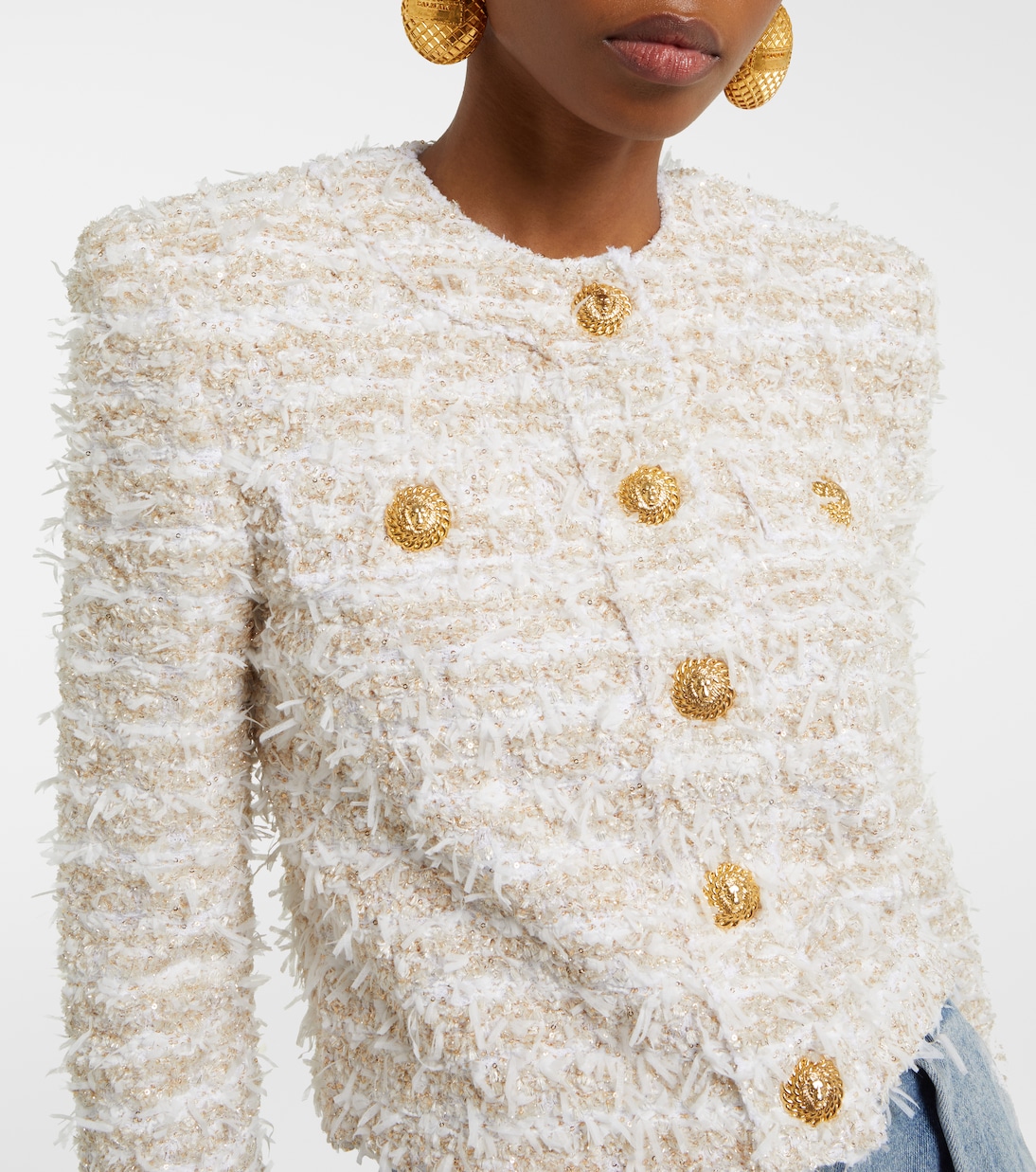 Cropped tweed jacket in white - Balmain | Mytheresa