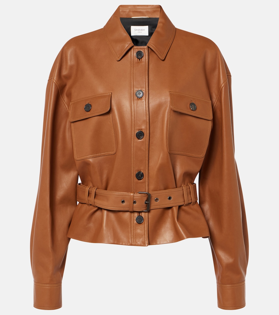 Saharienne cropped leather jacket in brown - Saint Laurent | Mytheresa
