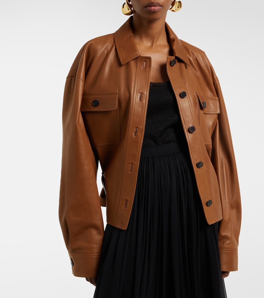 Saharienne cropped leather jacket in brown - Saint Laurent | Mytheresa