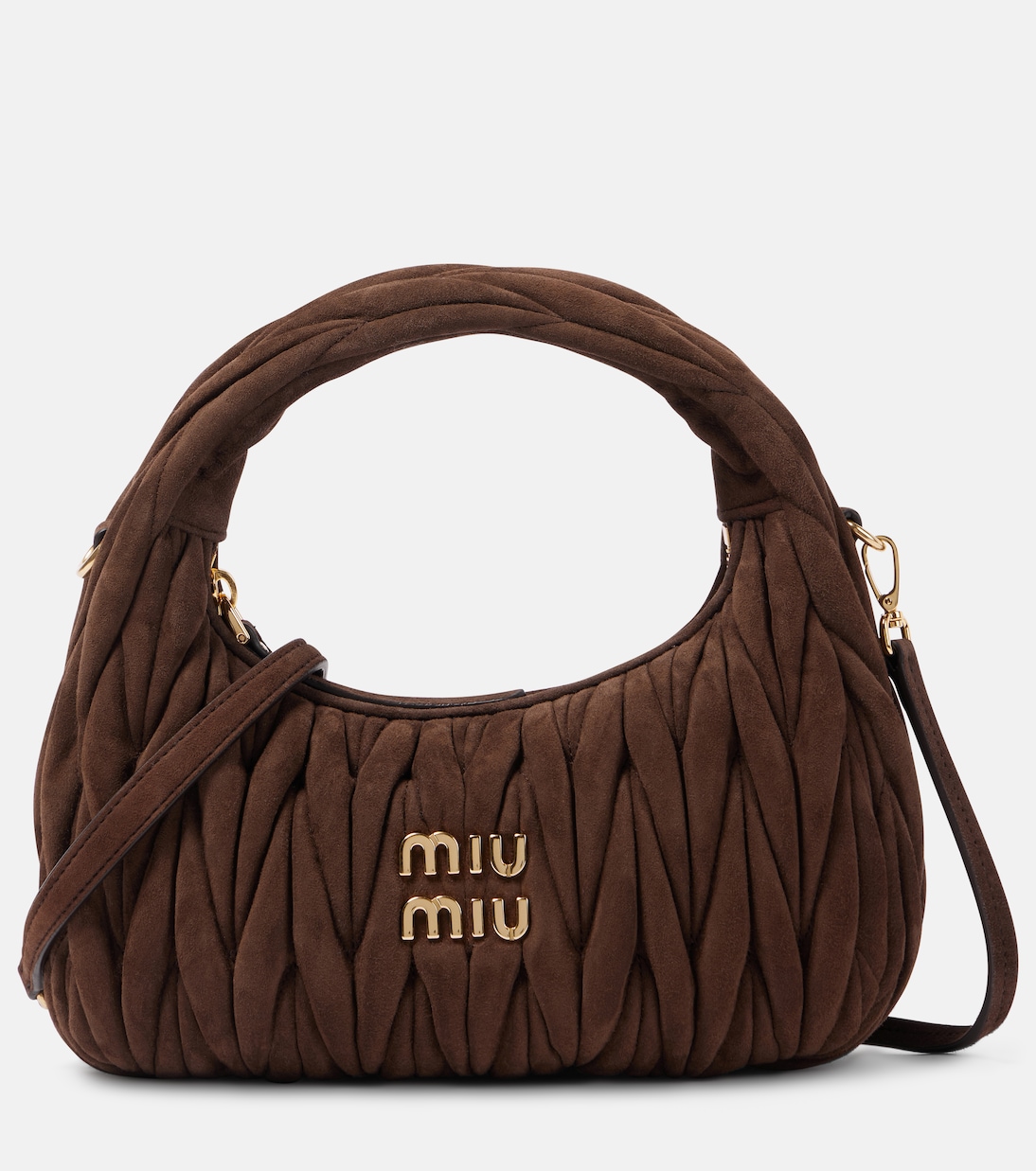 Wander Small matelassé suede shoulder bag in brown - Miu Miu | Mytheresa