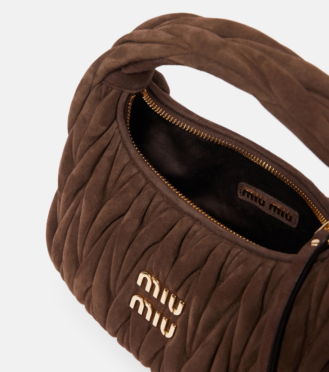 Wander Small matelassé suede shoulder bag in brown - Miu Miu | Mytheresa