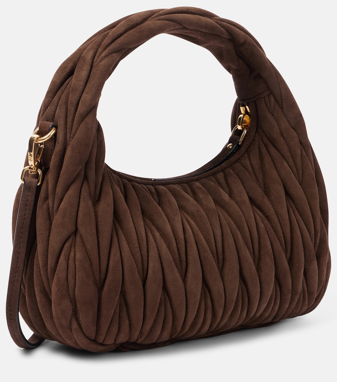 Wander Small matelassé suede shoulder bag in brown - Miu Miu | Mytheresa