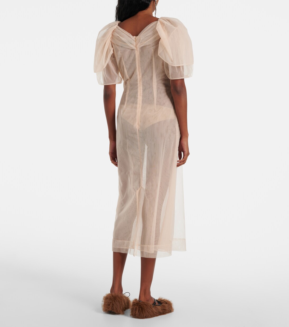 Embellished ruched mesh midi dress in beige - Simone Rocha | Mytheresa