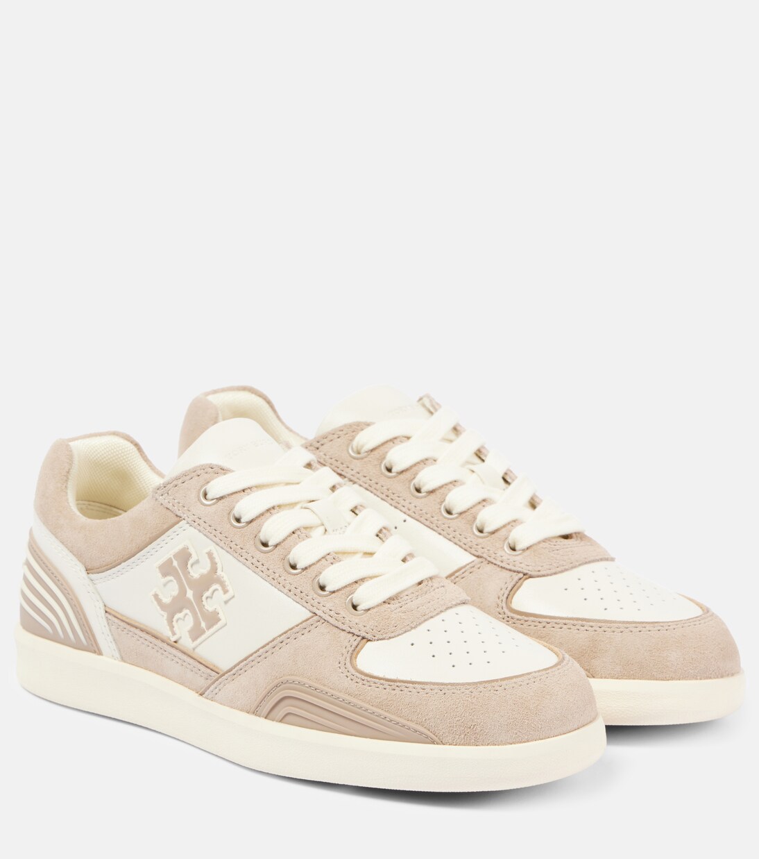 Clover Court suede and leather sneakers in pink - Tory Burch | Mytheresa