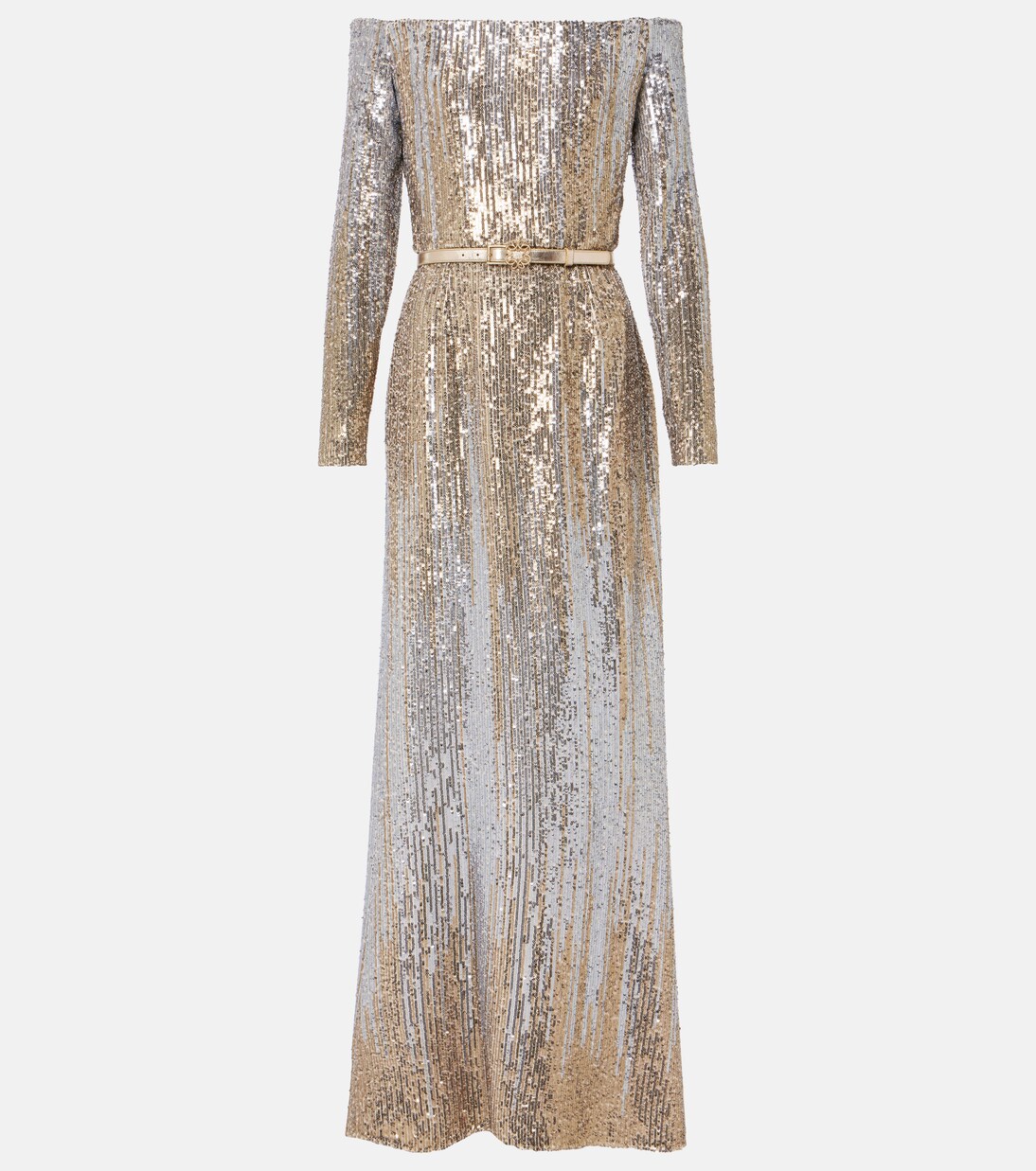 Sequined off-shoulder gown in gold - Elie Saab | Mytheresa