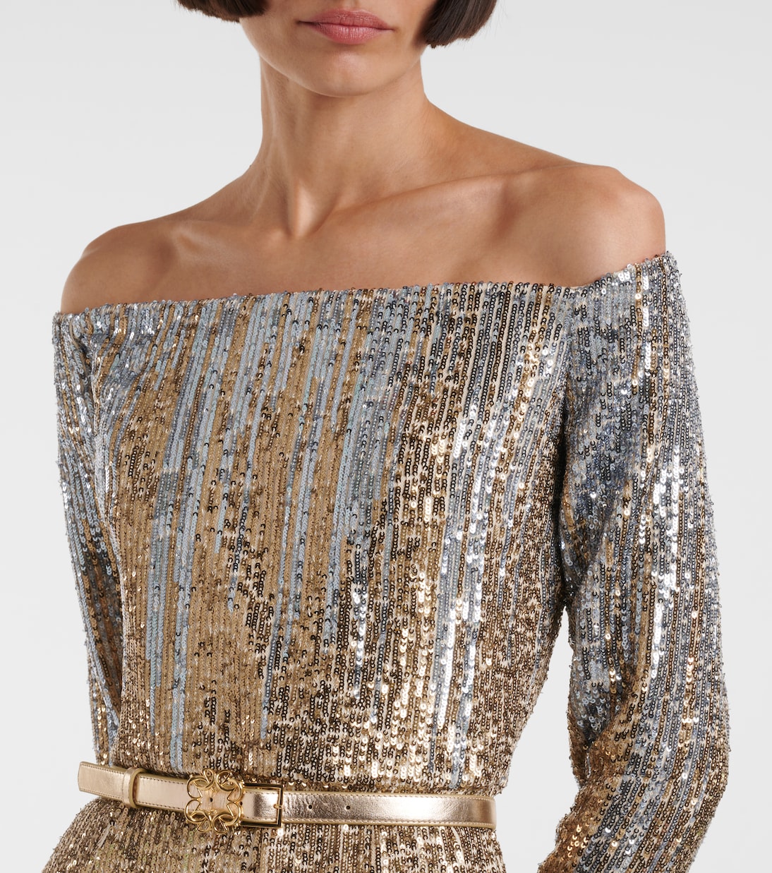 Sequined off-shoulder gown in gold - Elie Saab | Mytheresa