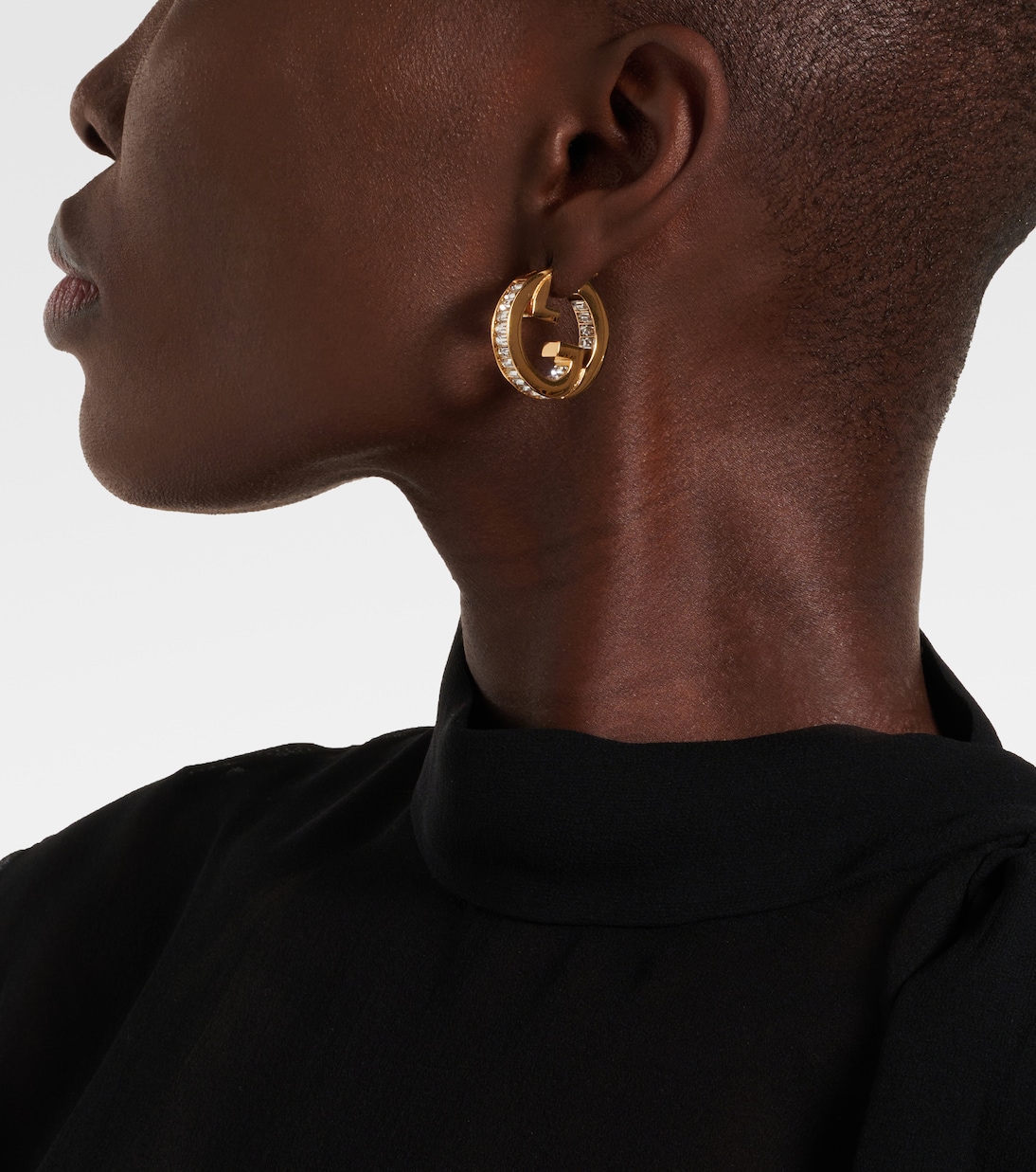 Gucci Blondie embellished hoop earrings in gold - Gucci | Mytheresa