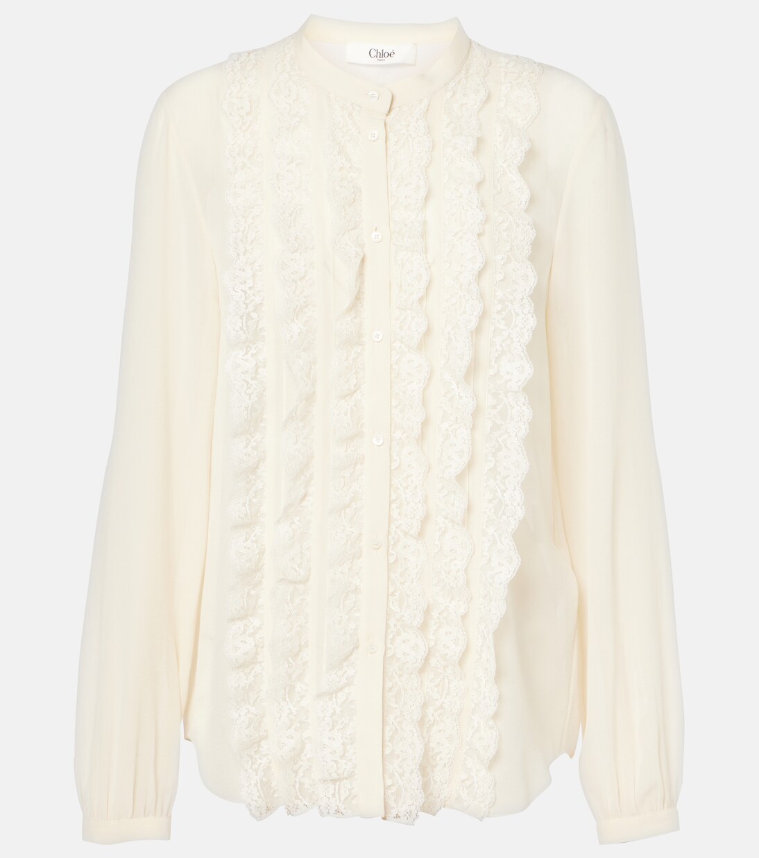 Ruffled silk georgette shirt in white - Chloe | Mytheresa