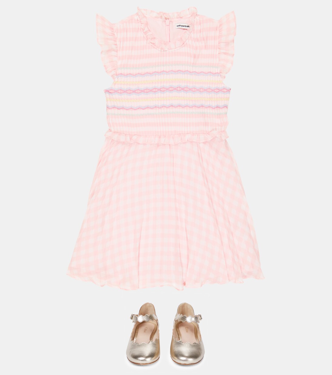 Gingham embroidered dress in multicoloured - Self Portrait Kids | Mytheresa