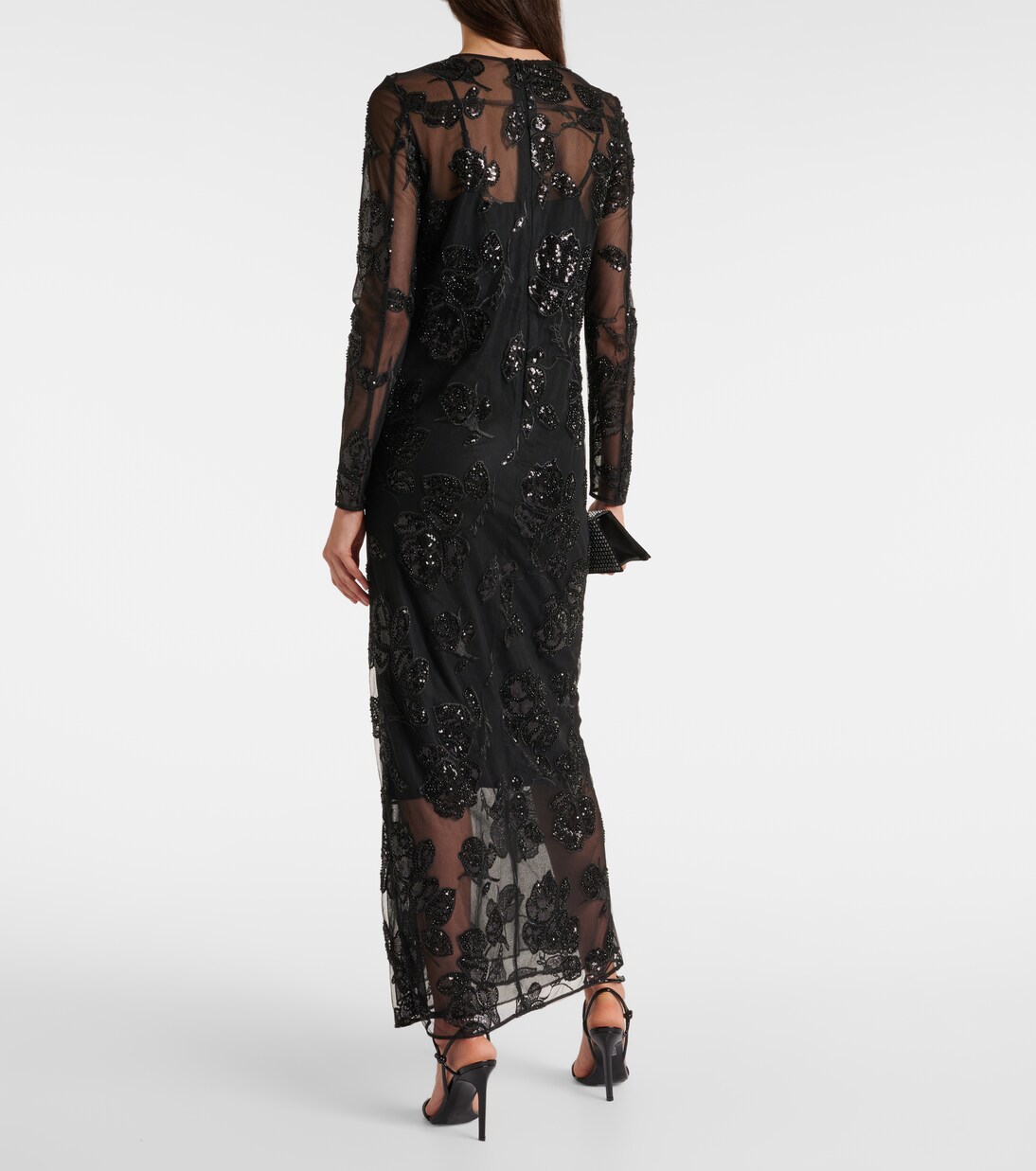Embellished mesh maxi dress in black - Rotate | Mytheresa