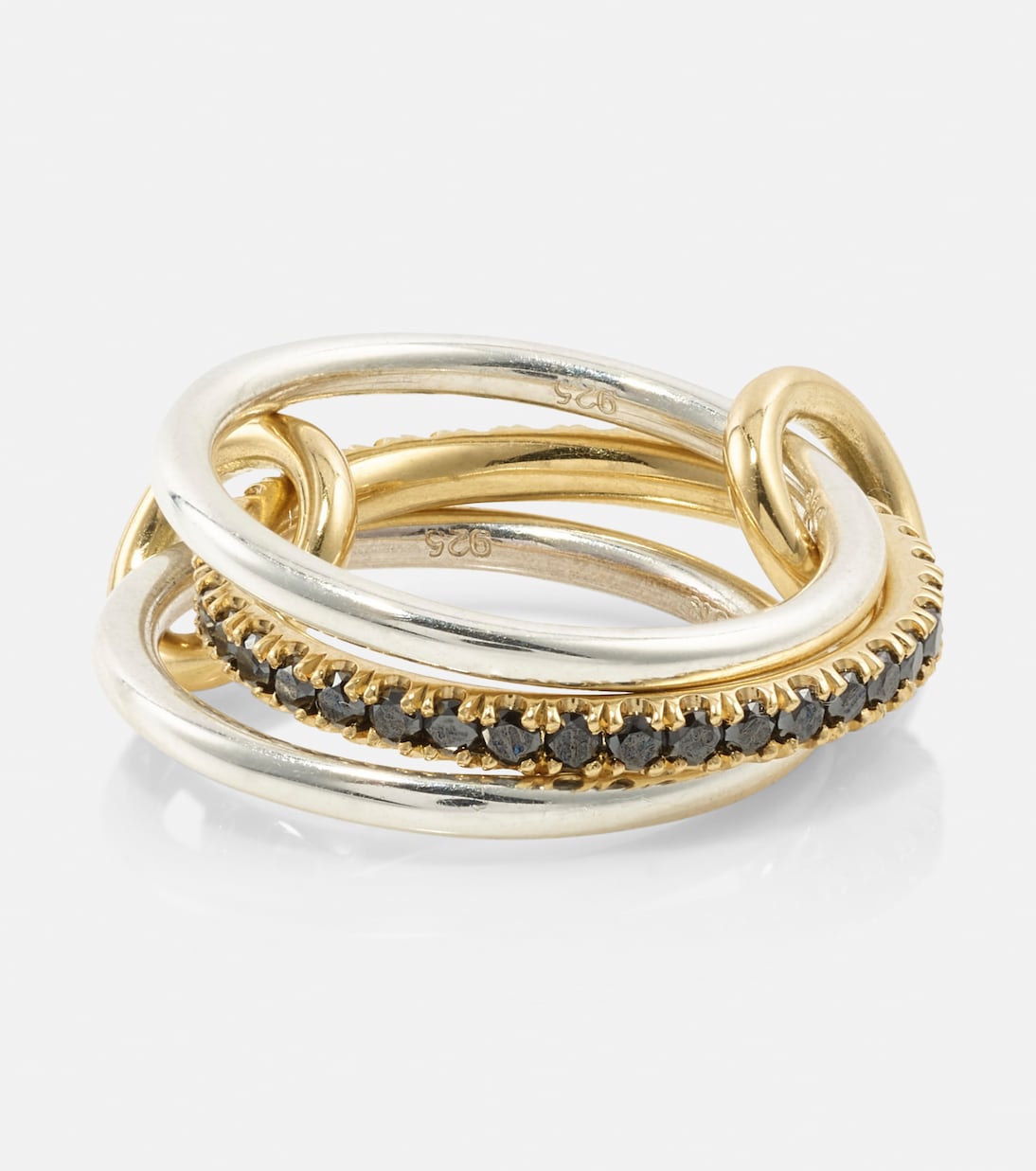 Tigris 18kt gold and sterling silver ring with black diamonds in ...