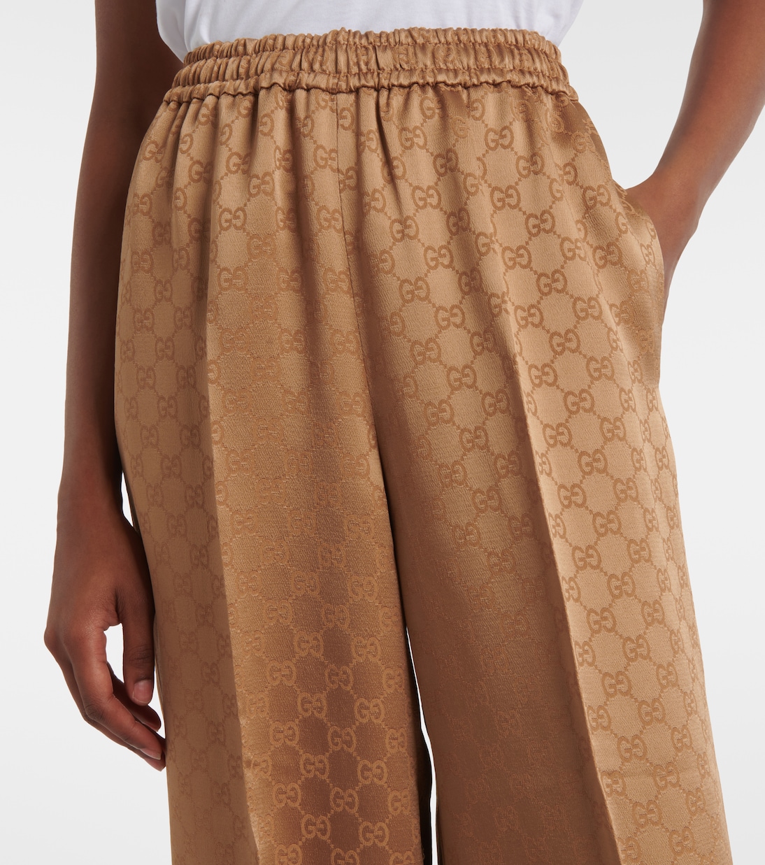 GG jacquard satin wide-leg pants in beige - Gucci | Mytheresa