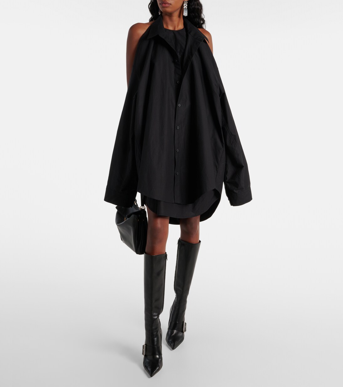 Suspended cotton shirt dress in black - Balenciaga | Mytheresa